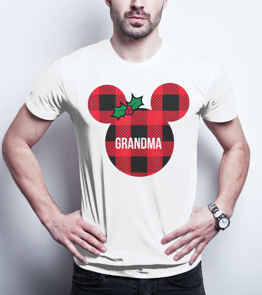 Disney Minnie Mouse Plaid Grandma Holiday Family Christmas T-Shirt