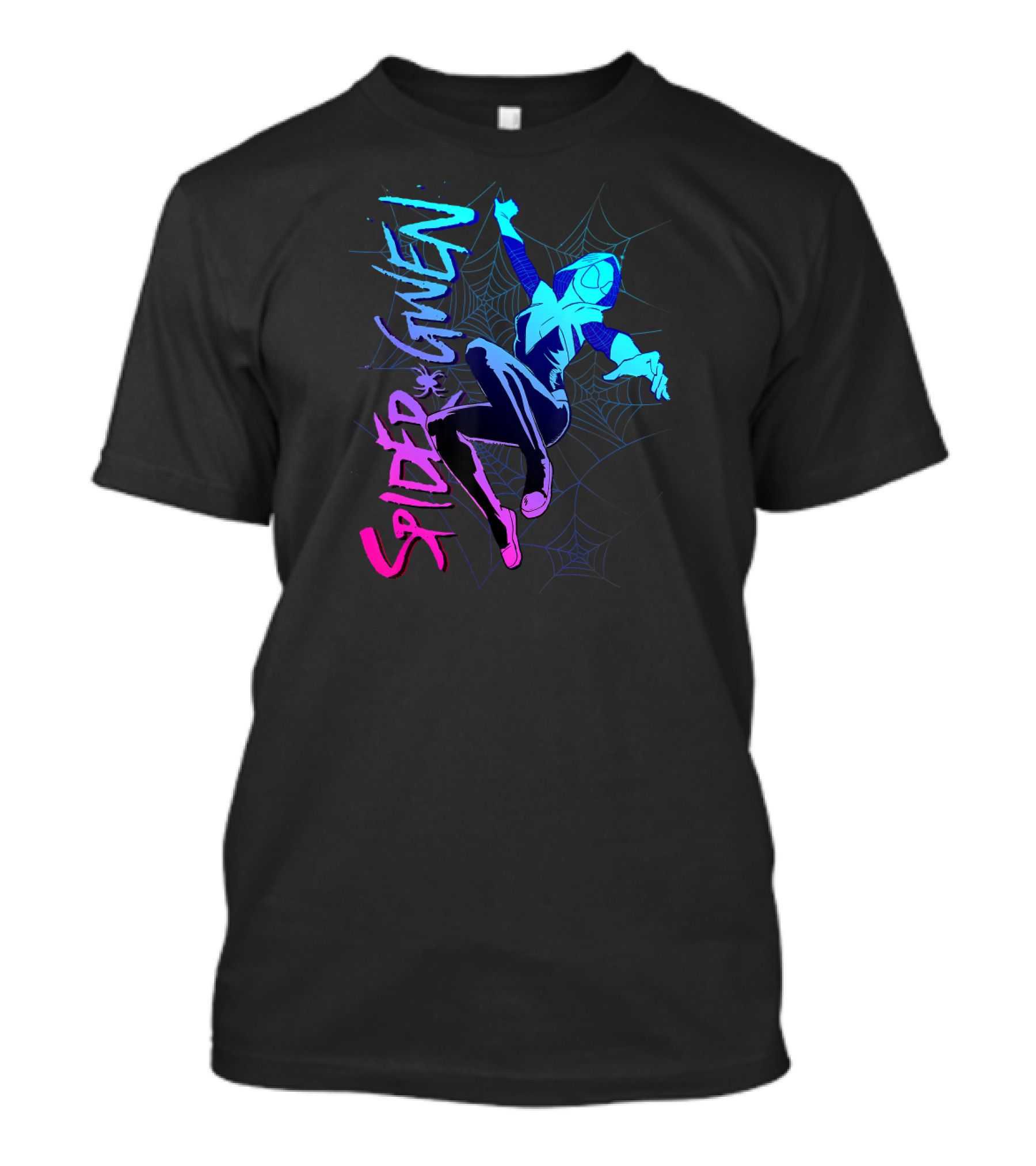 Marvel Spider Gwen Neon Gradient Web Jumping Pose T-Shirt