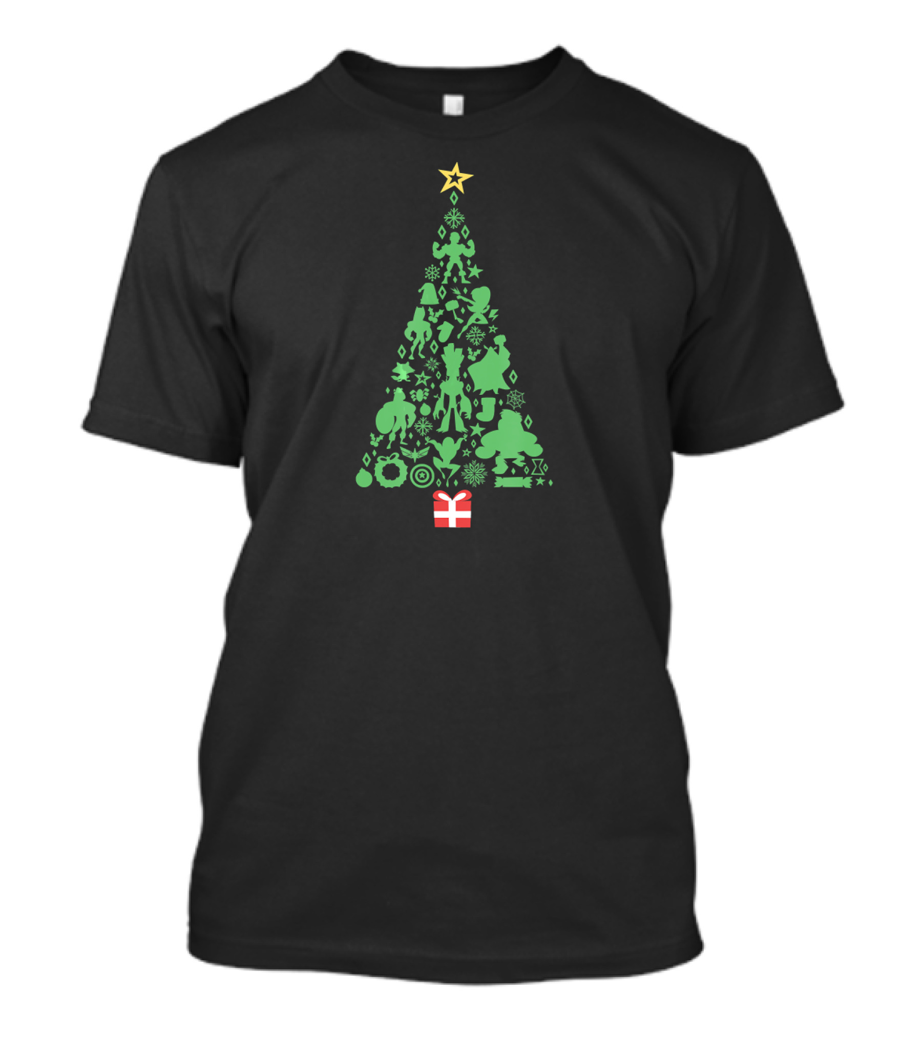 Marvel Christmas Tree With Iconic Super Hero Shapes And Holiday Star T-Shirt