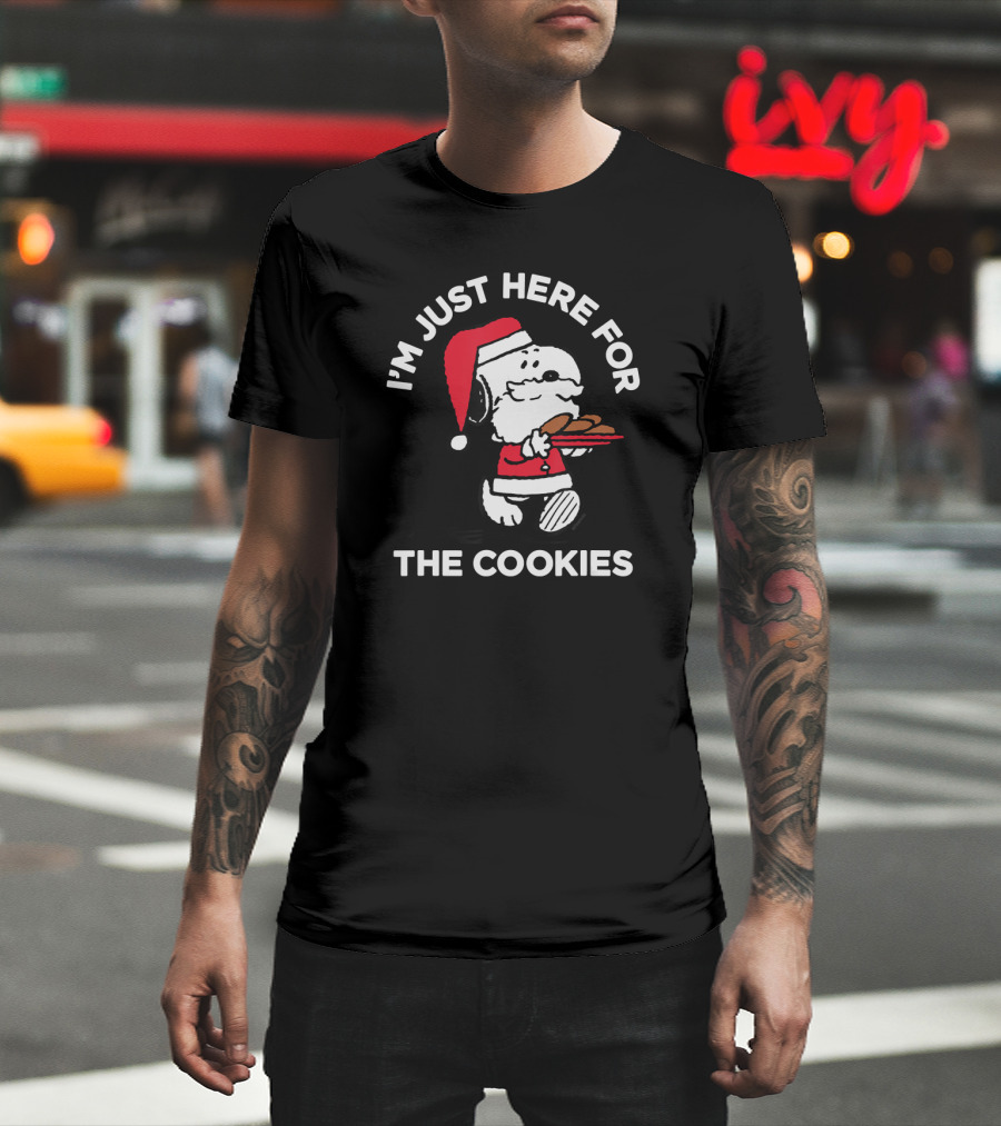 I'm Just Here For The Cookies Peanuts Snoopy Santa T-Shirt
