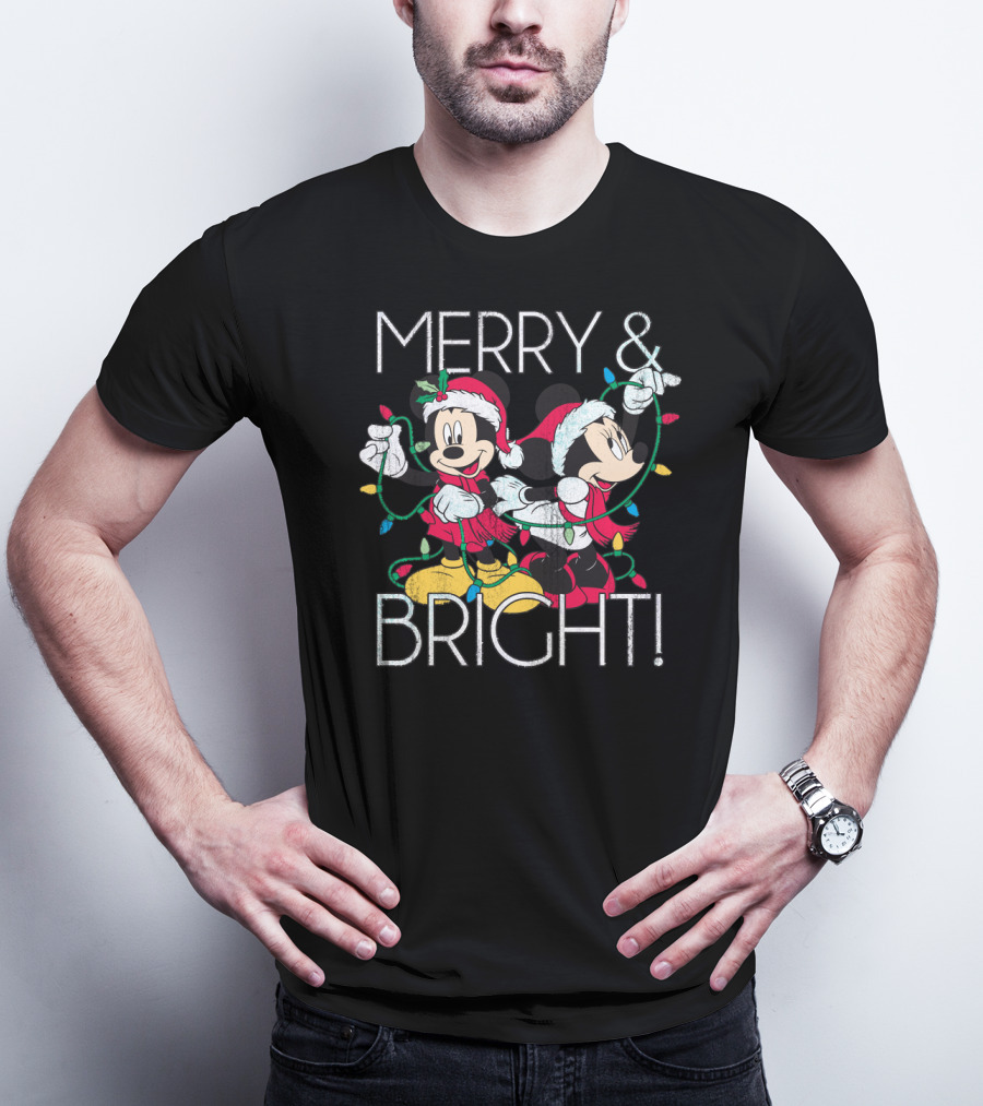 Merry And Bright Minnie And Mickey Disney Christmas Foil T-Shirt