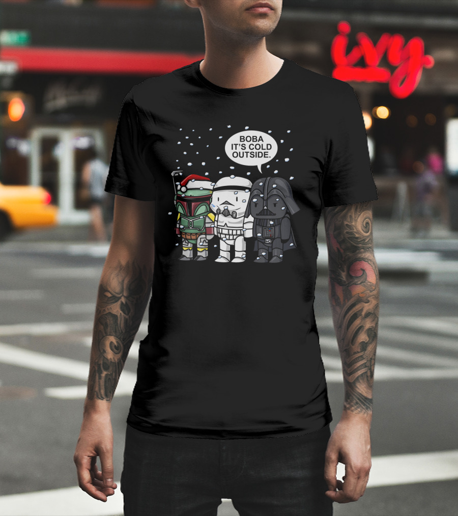 Star Wars Boba It's Cold Outside Winter Snow Darth Vader Stormtrooper Santa Hat T-Shirt