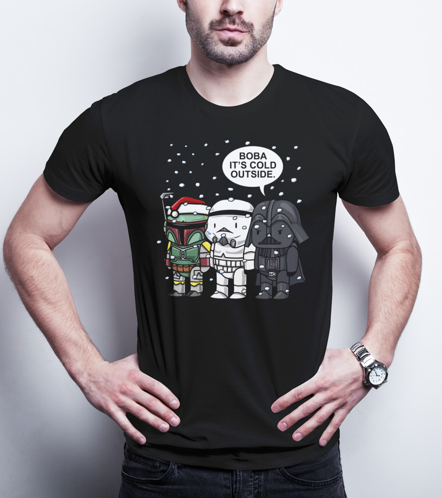 Star Wars Boba It's Cold Outside Winter Snow Darth Vader Stormtrooper Santa Hat T-Shirt
