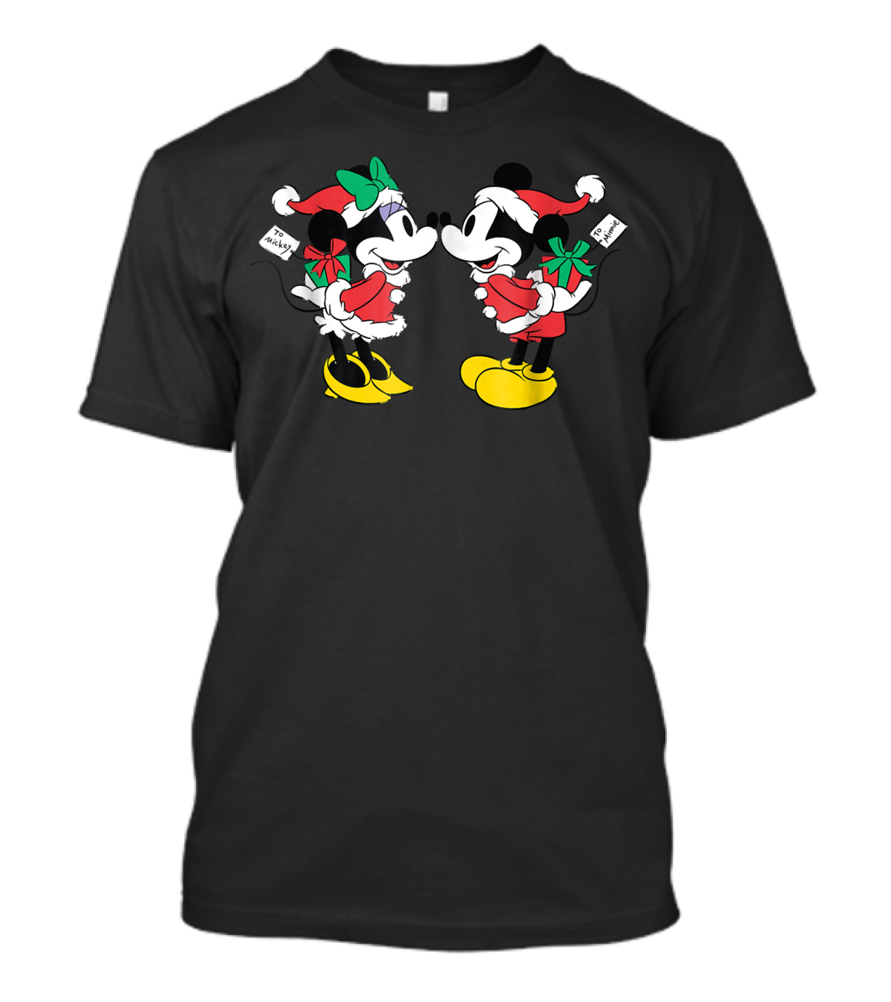 Disney Christmas Mickey Minnie Santa Hats Gift Exchange T-Shirt
