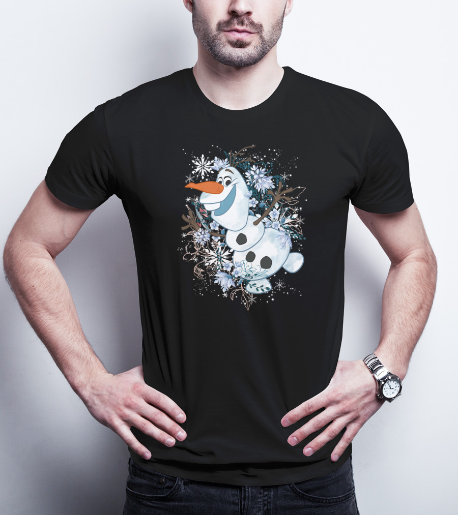 Disney Frozen Olaf Joyfully Dancing Among Snowflakes And Flowers T-Shirt