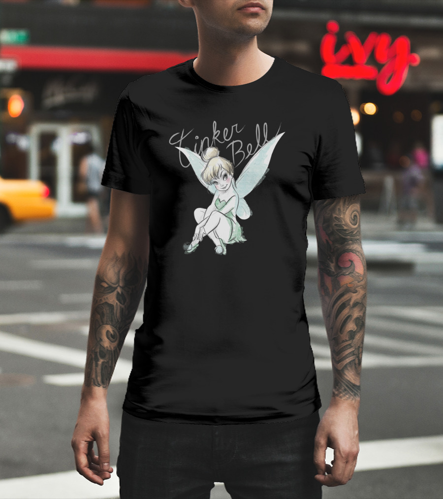 Disney Tinker Bell Fairy Sitting Illustration Tinker Bell T-Shirt