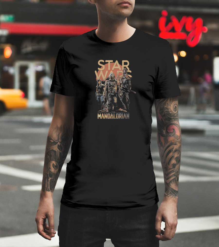Star Wars The Mandalorian Trio Characters Dark T-Shirt