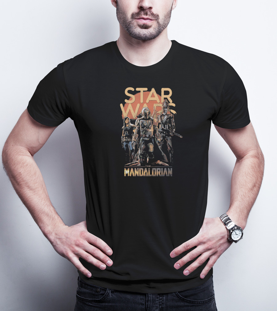 Star Wars The Mandalorian Trio Characters Dark T-Shirt