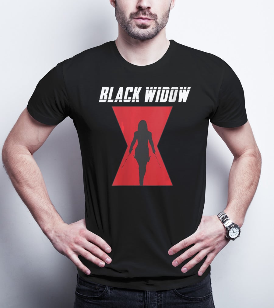 Black Widow Silhouette Red Hourglass Emblem T-Shirt