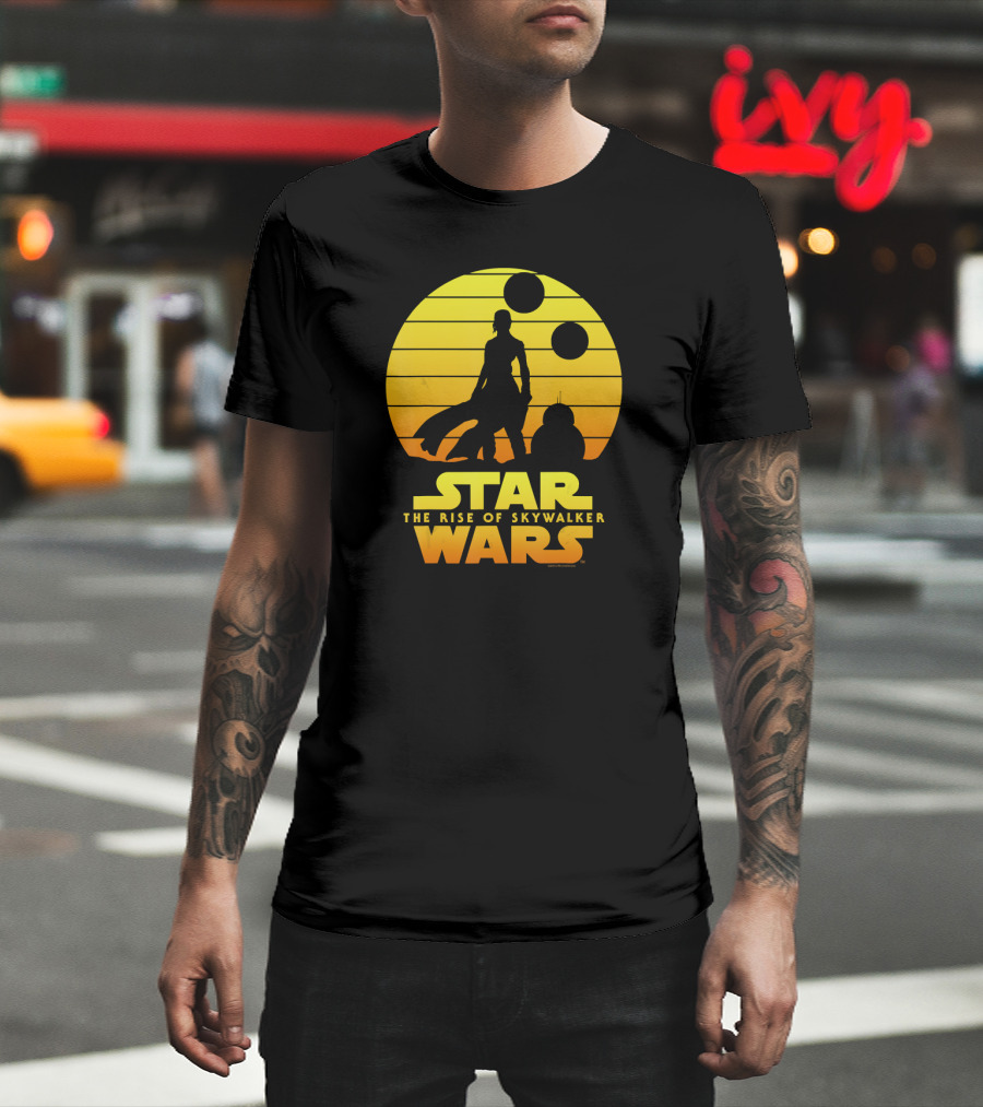 Star Wars The Rise Of Skywalker Rey BB Silhouette Sunset Scene T-Shirt