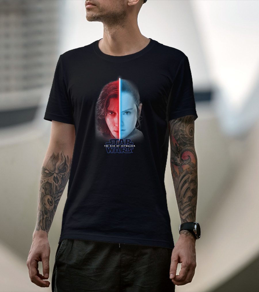 Star Wars The Rise Of Skywalker Rey Kylo Ren Lightsaber Split T-Shirt