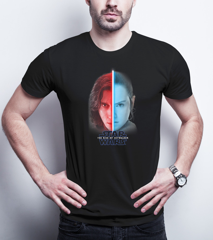 Star Wars The Rise Of Skywalker Rey Kylo Ren Lightsaber Split T-Shirt