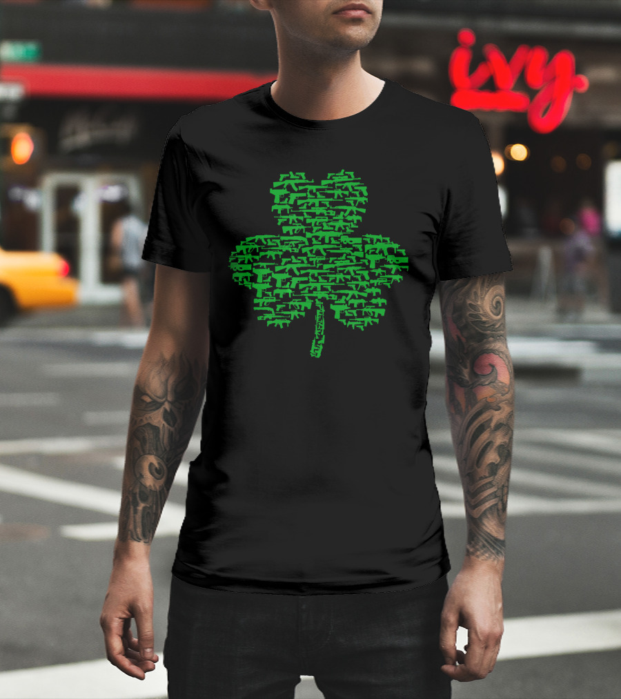St Patrick's Day Clover Made Of Guns T-Shirt