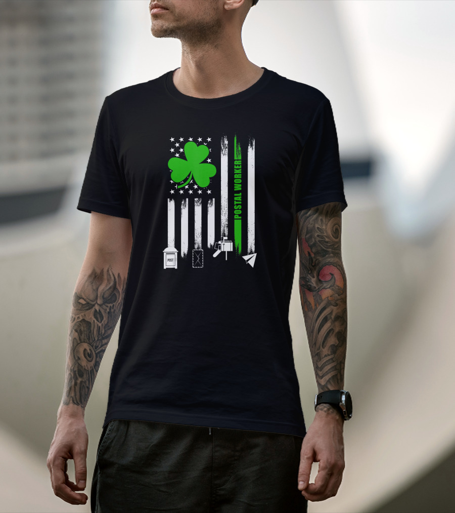 Flag Shamrock Postal Worker With USA Icons T-Shirt
