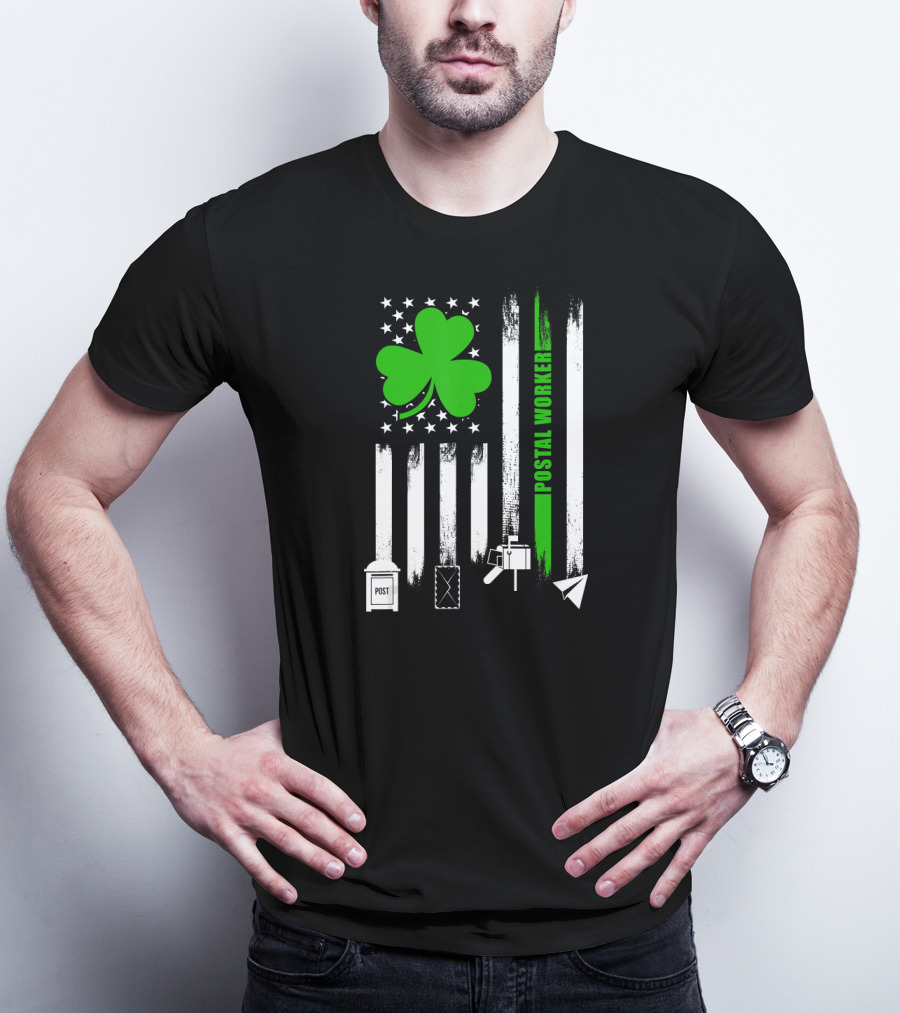 Flag Shamrock Postal Worker With USA Icons T-Shirt