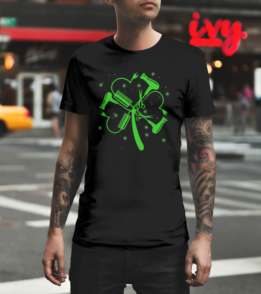 Hair Stylist Shamrock Hairdryer Comb Scissors St. Patrick's Day T-Shirt