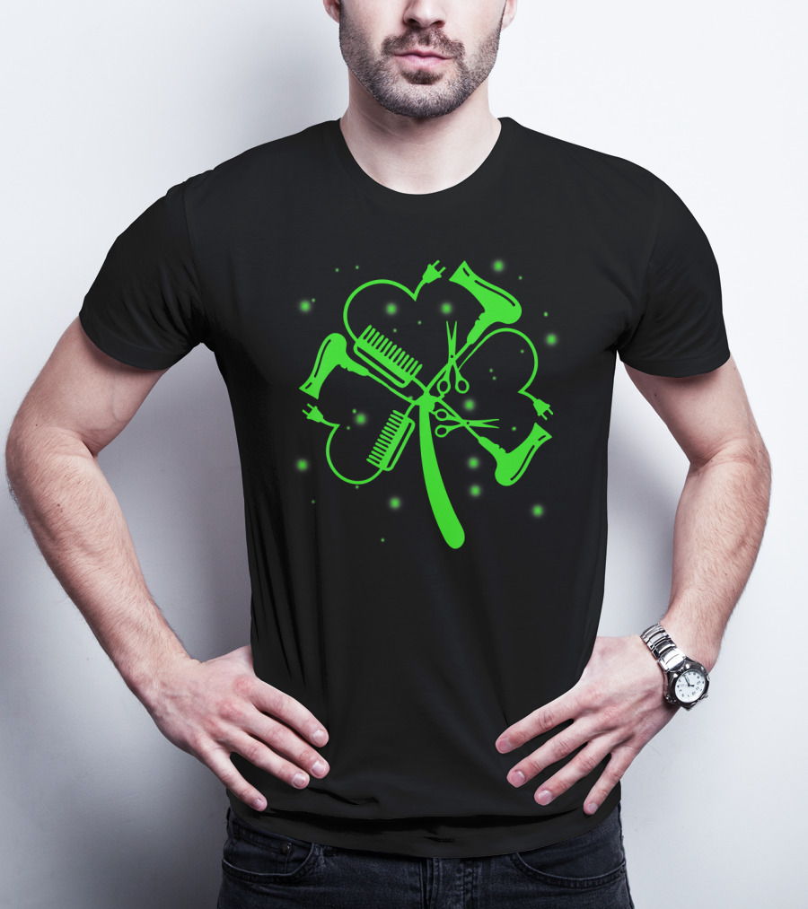Hair Stylist Shamrock Hairdryer Comb Scissors St. Patrick's Day T-Shirt