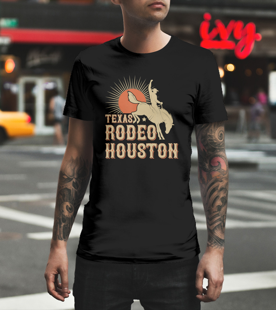 Texas Rodeo Houston Western Cowboy Sunburst Rider T-Shirt