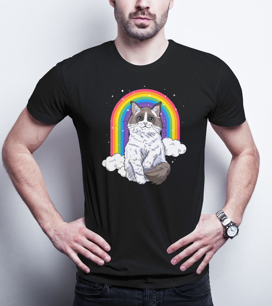 Ragdoll Cat With Rainbow And Clouds For Kitty Lovers T-Shirt