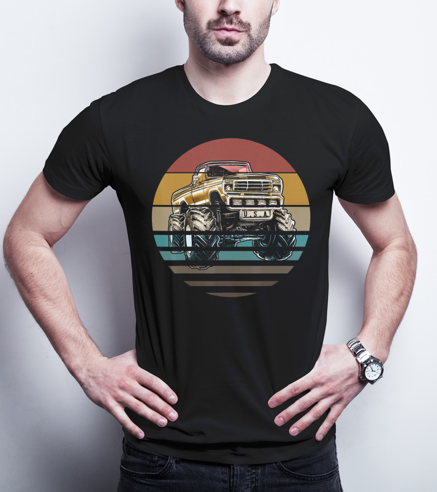 USA Retro Vintage Monster Truck Sunset T-Shirt