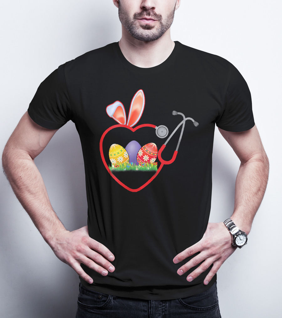 Stethoscope Heart Bunny Ears Easter Eggs Nurse T-Shirt