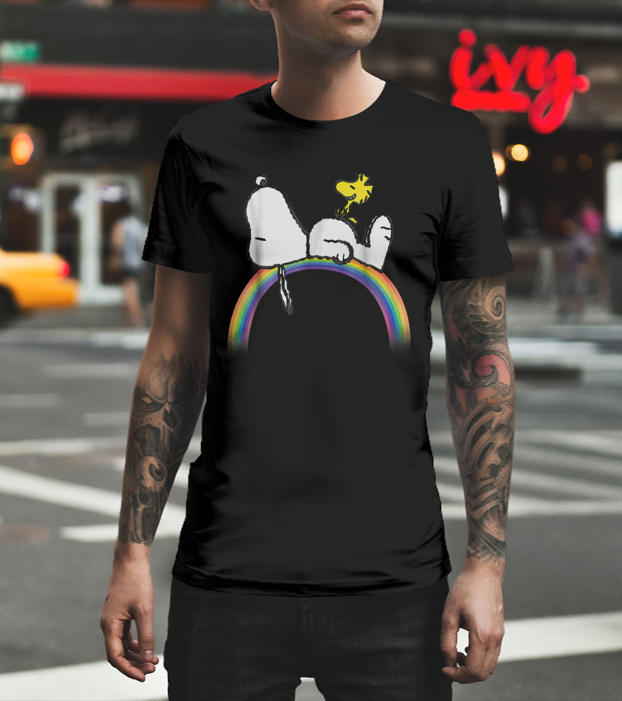 Peanuts Snoopy Woodstock Lying On Rainbow T-Shirt