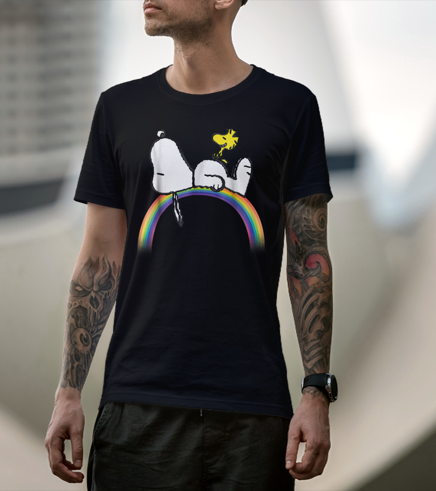 Peanuts Snoopy Woodstock Lying On Rainbow T-Shirt