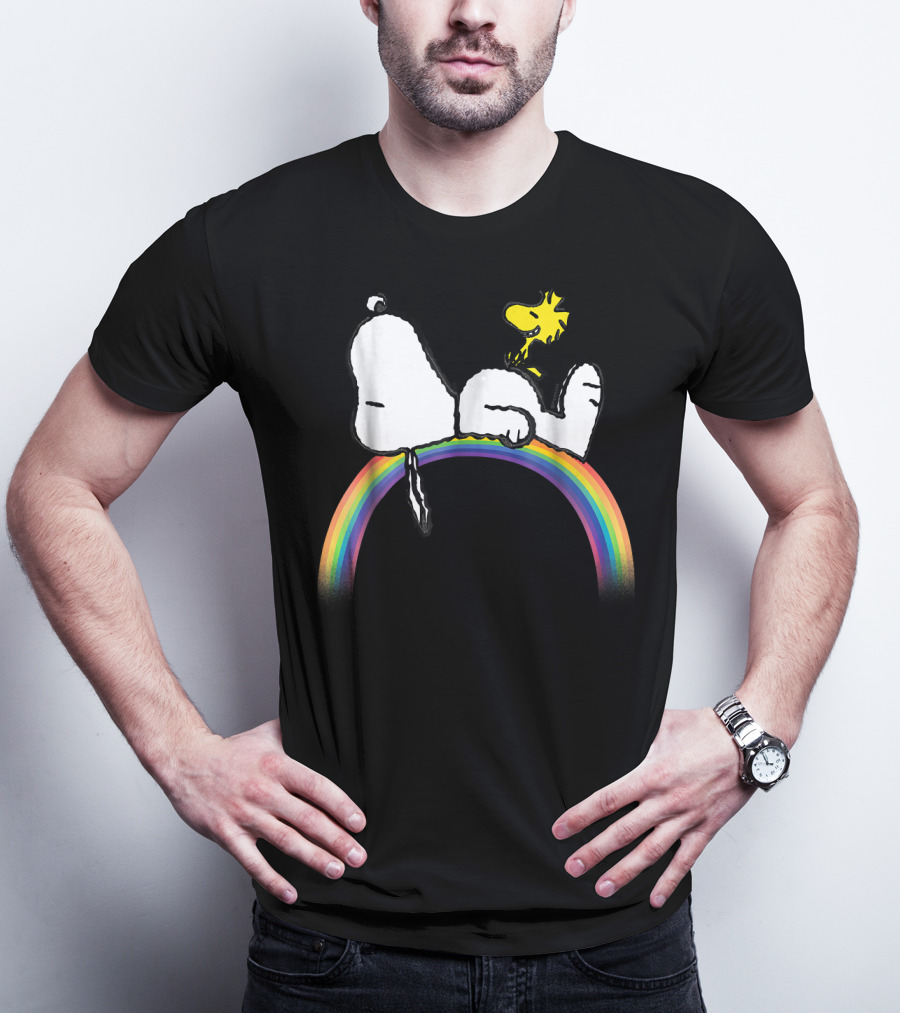 Peanuts Snoopy Woodstock Lying On Rainbow T-Shirt