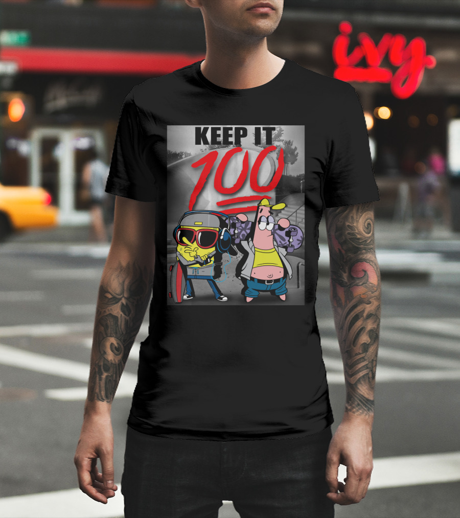 SpongeBob SquarePants Keep It 100 Skateboarding T-Shirt