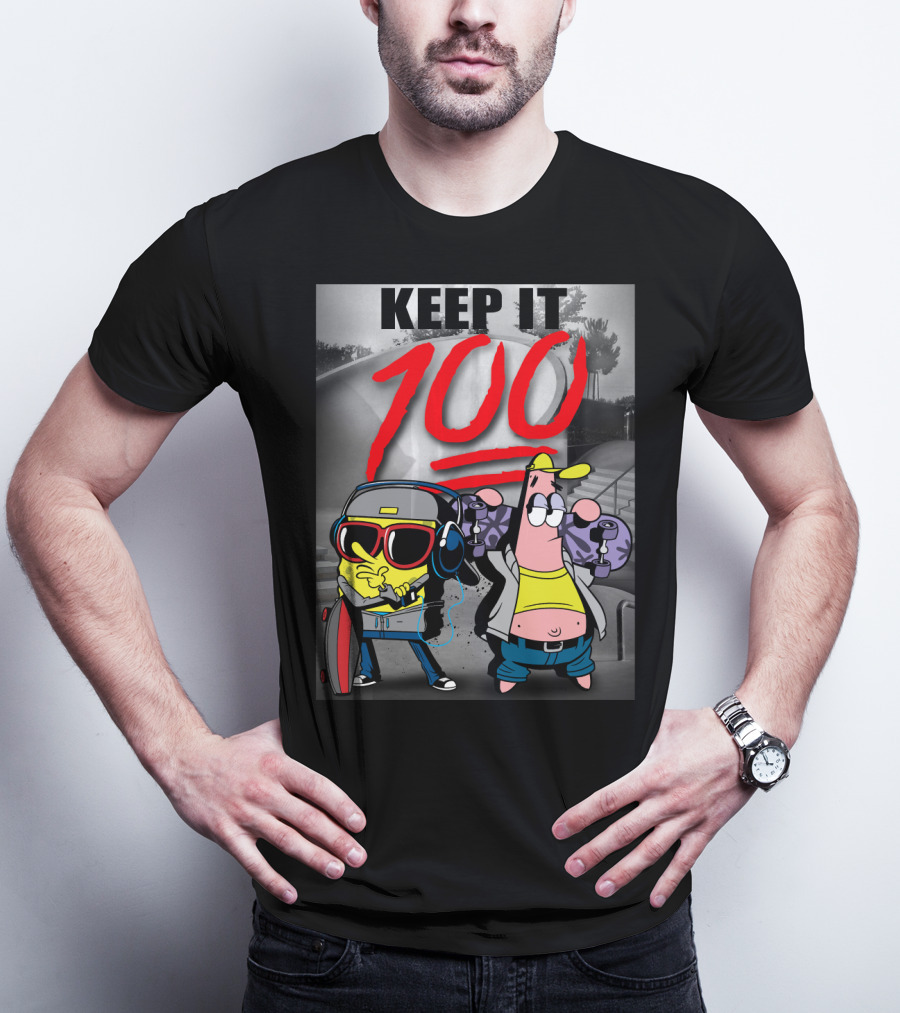 SpongeBob SquarePants Keep It 100 Skateboarding T-Shirt