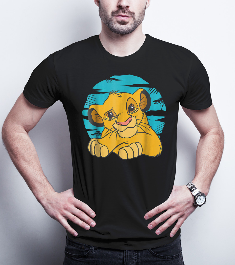 Disney The Lion King Young Simba Resting 90s Style Blue Background T-Shirt