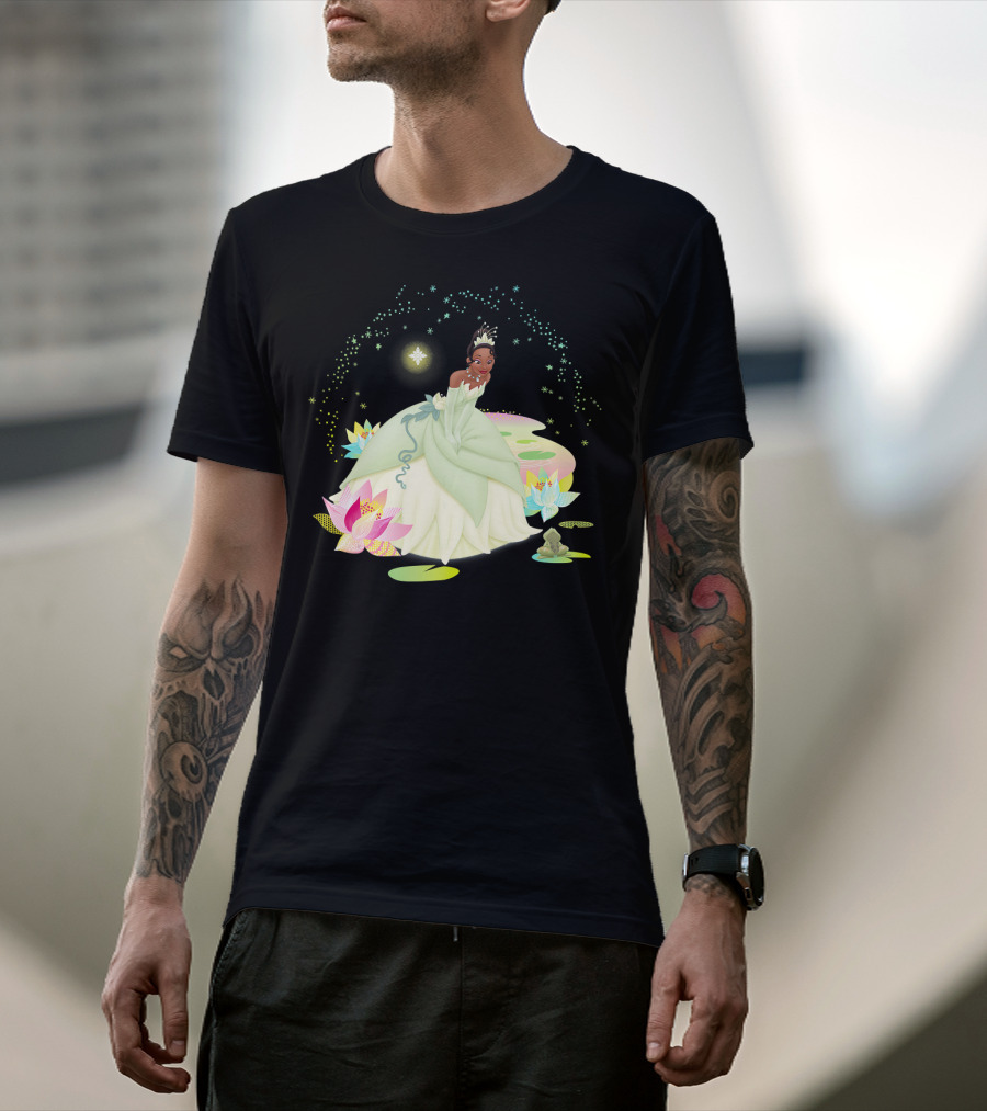 Disney The Princess And The Frog Tiana Bayou Magic Night Scene With Lily Pads And Frog T-Shirt