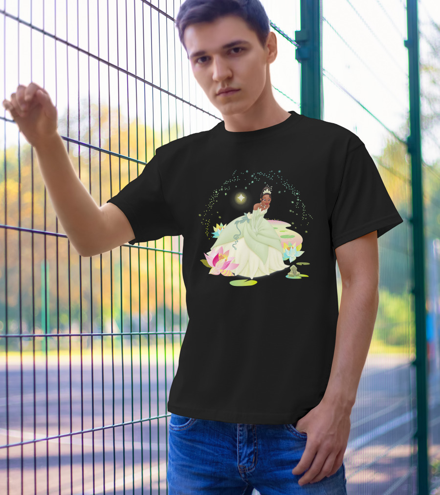 Disney The Princess And The Frog Tiana Bayou Magic Night Scene With Lily Pads And Frog T-Shirt