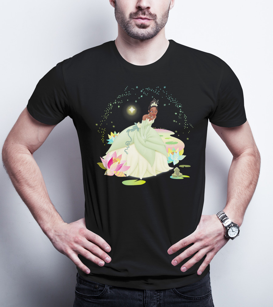 Disney The Princess And The Frog Tiana Bayou Magic Night Scene With Lily Pads And Frog T-Shirt