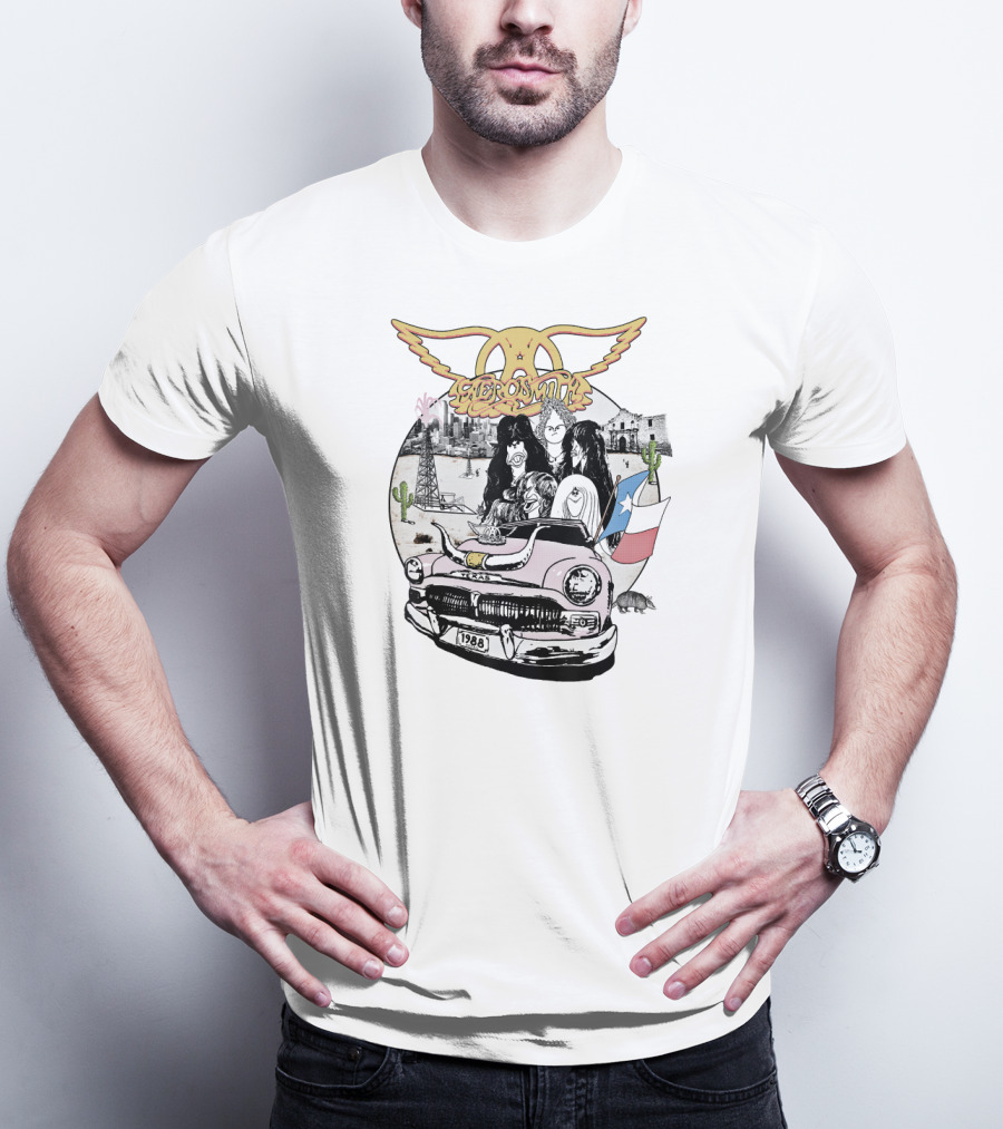Aerosmith Kings Queens Multicolor 1988 Retro Car Desert Scene T-Shirt
