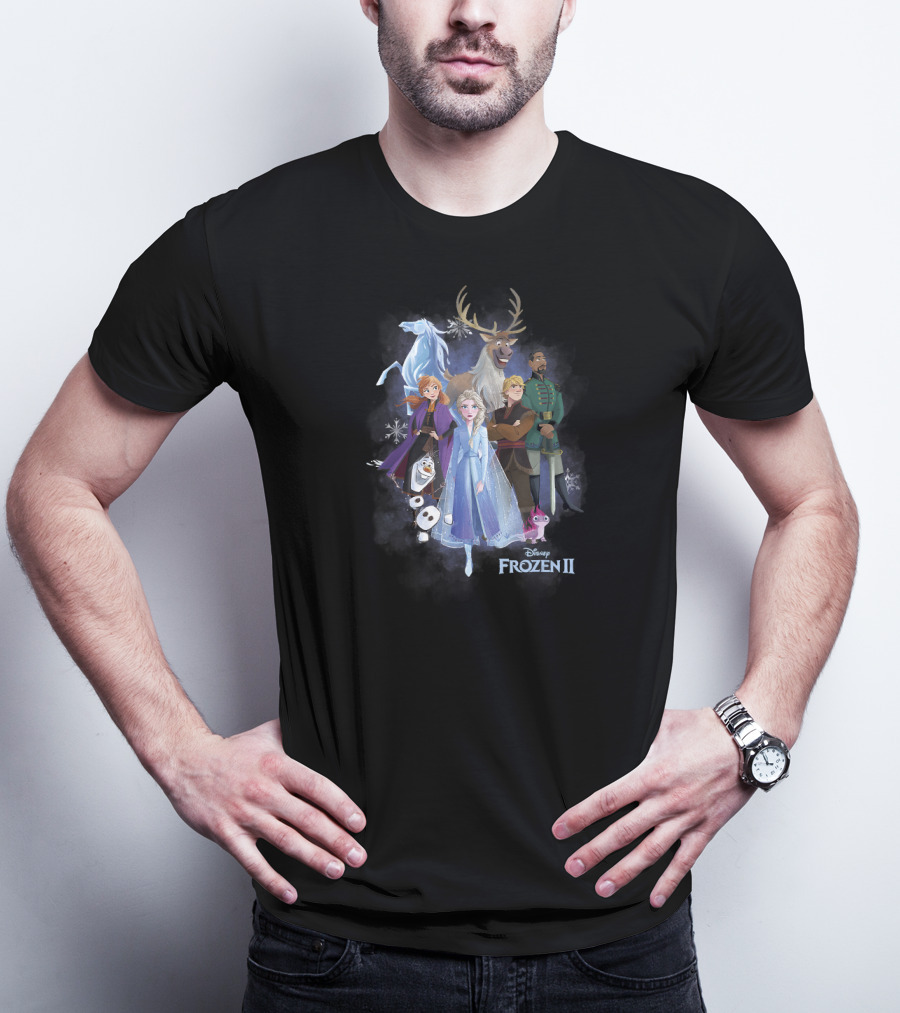 Disney Frozen 2 Main Characters Group Shot With Elsa Anna Olaf Kristoff Sven And Nokk T-Shirt