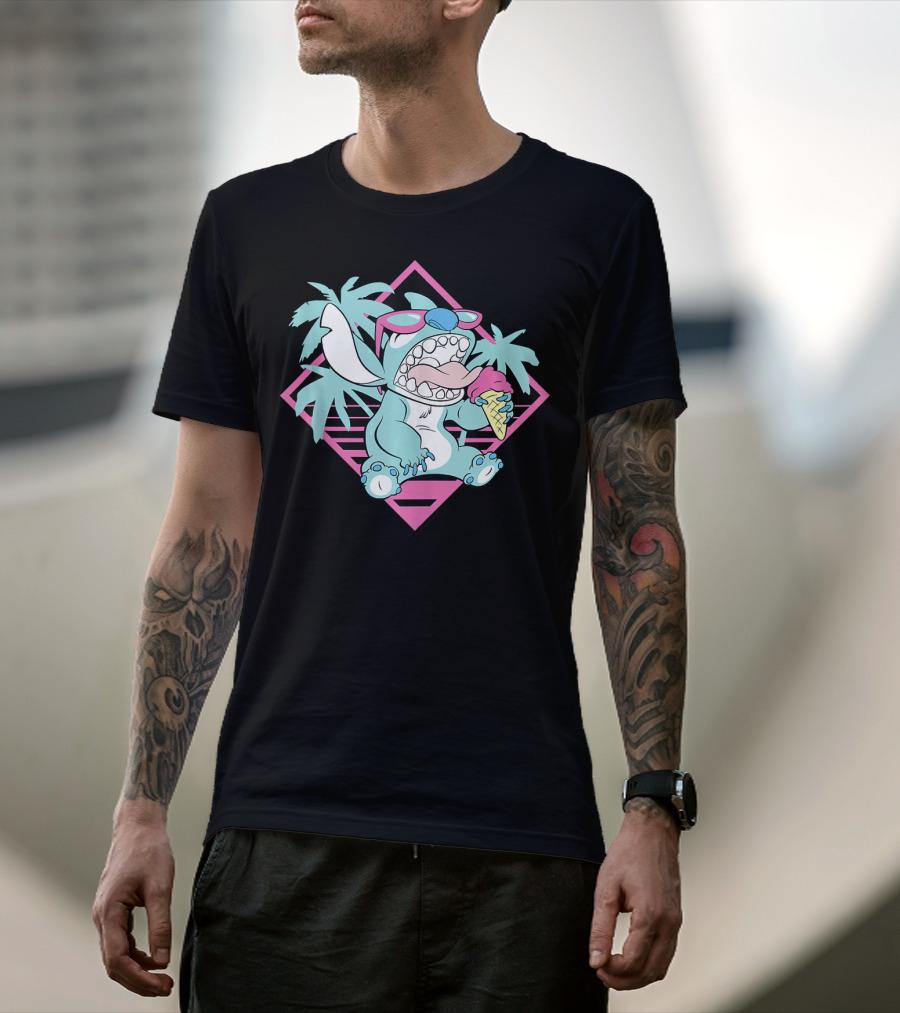 Disney Lilo Stitch 90s Beach Ice Cream Palm Trees Aesthetic T-Shirt