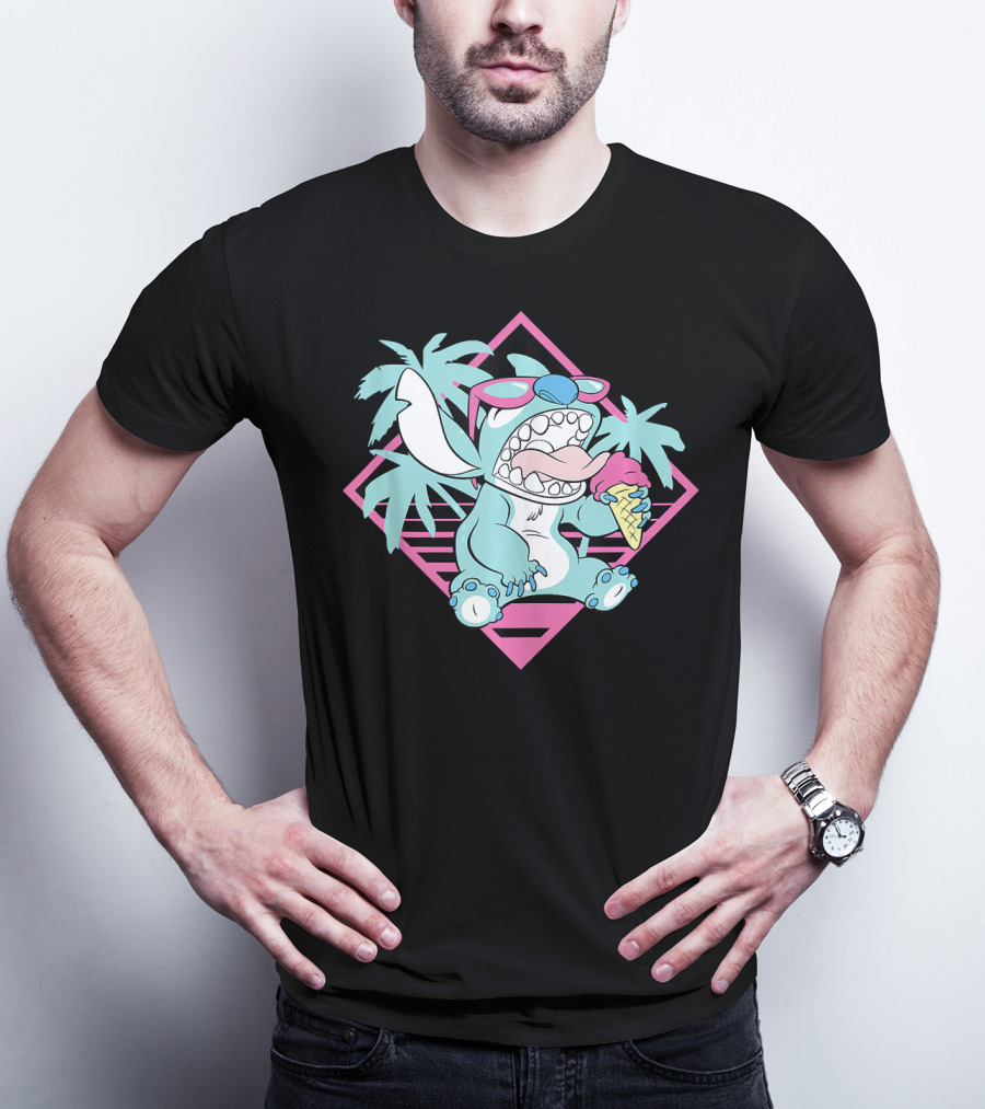 Disney Lilo Stitch 90s Beach Ice Cream Palm Trees Aesthetic T-Shirt