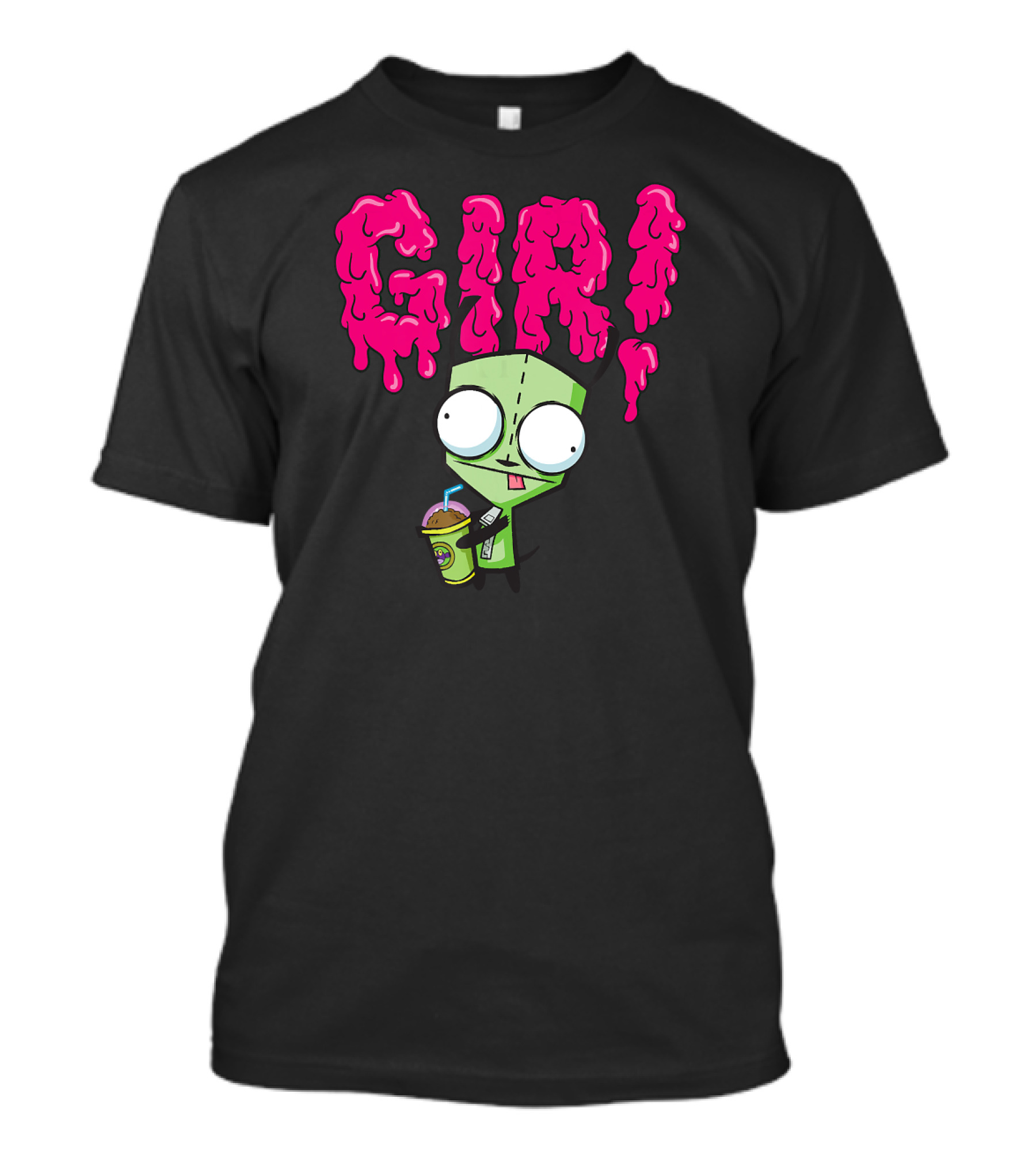 Gir Slime Text Holding Slush Drink Invader Zim T-Shirt