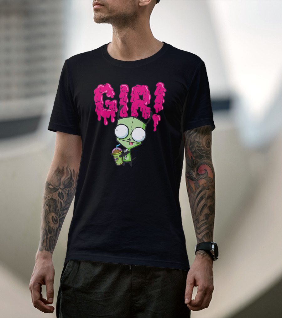 Gir Slime Text Holding Slush Drink Invader Zim T-Shirt