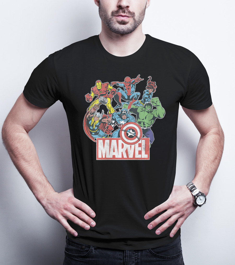 Marvel Avengers Iron Man Thor Captain America Hulk Spider-Man Classic Team T-Shirt
