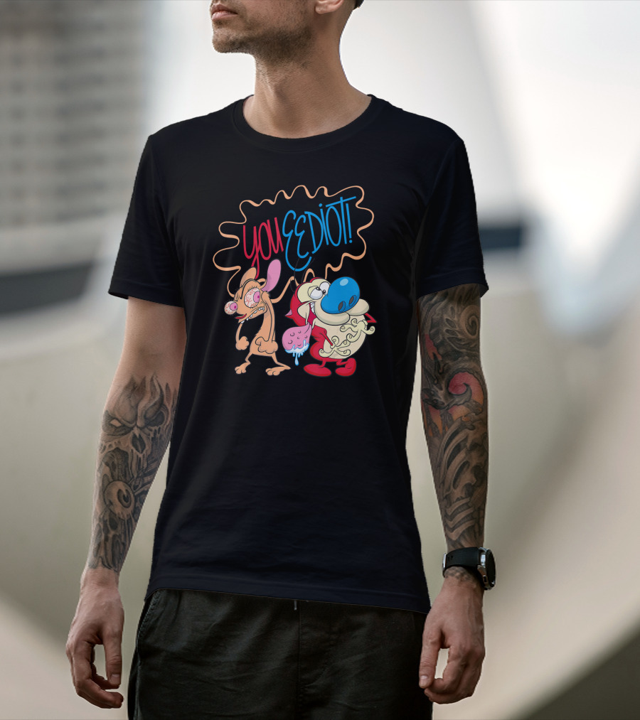 Ren And Stimpy You Eediot With Colorful Speech Bubble T-Shirt