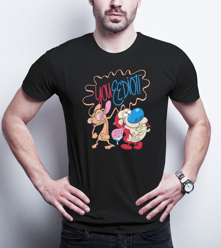 Ren And Stimpy You Eediot With Colorful Speech Bubble T-Shirt