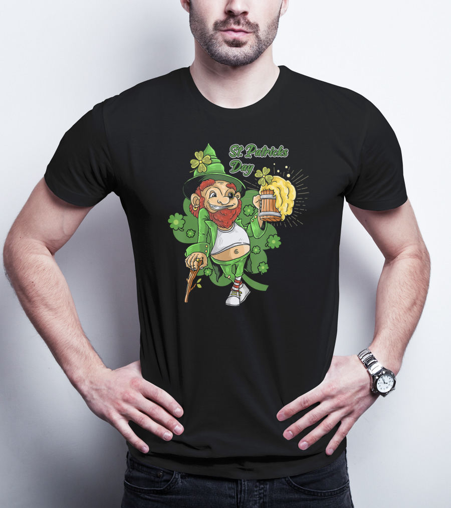 St Patricks Day Lucky Irish Leprechaun With Beer And Shamrocks T-Shirt