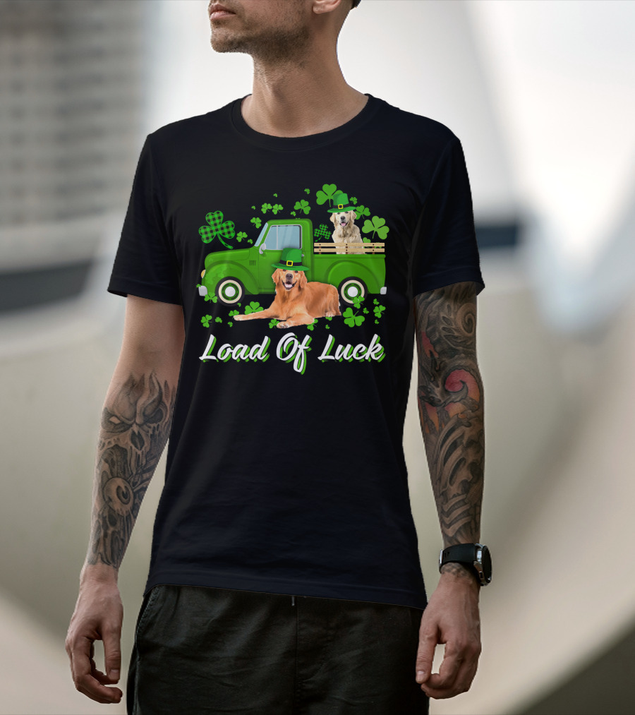 Load Of Luck Green Truck And Golden Retrievers T-Shirt
