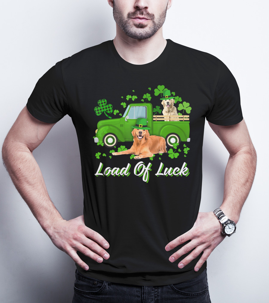 Load Of Luck Green Truck And Golden Retrievers T-Shirt