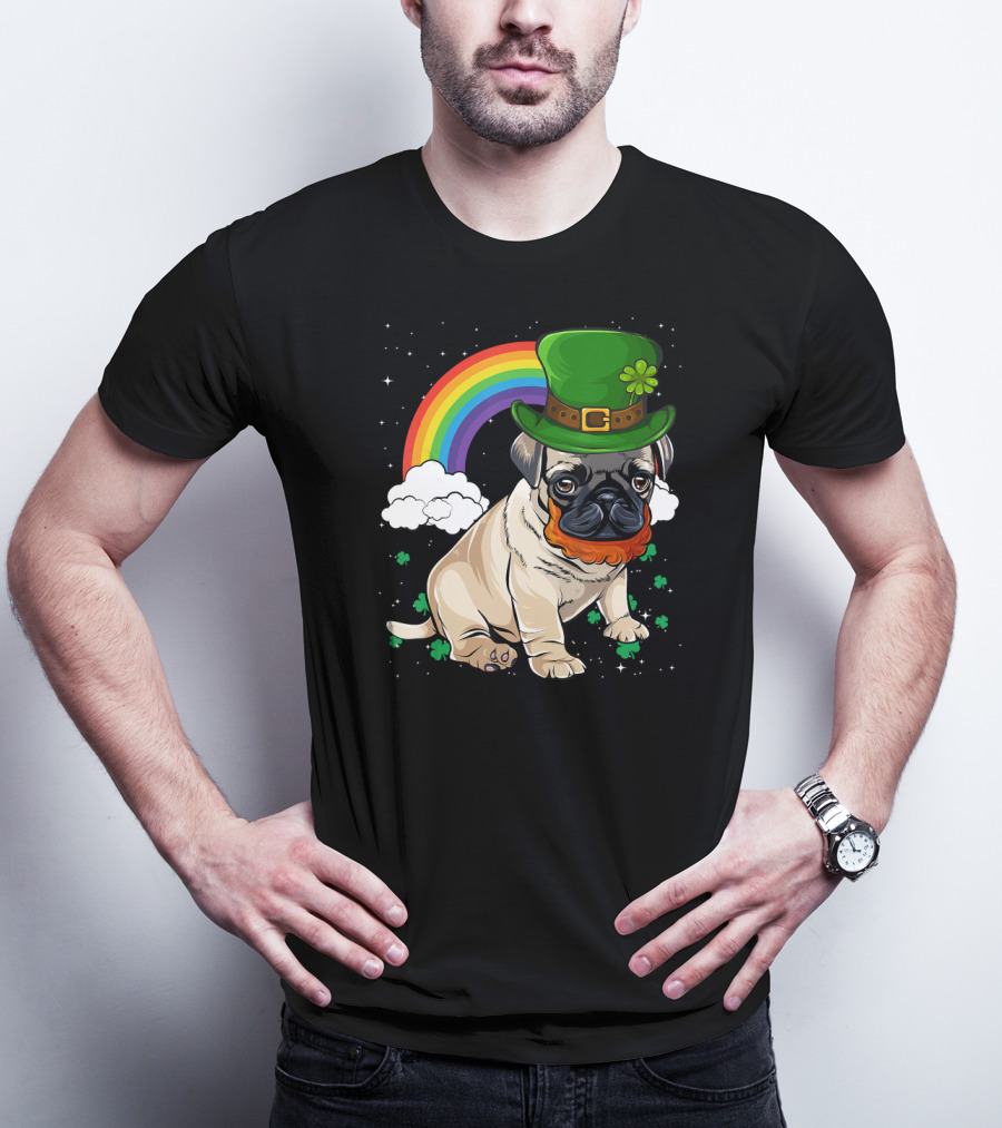 Pug St Patricks Day Leprechaun Hat Rainbow T-Shirt