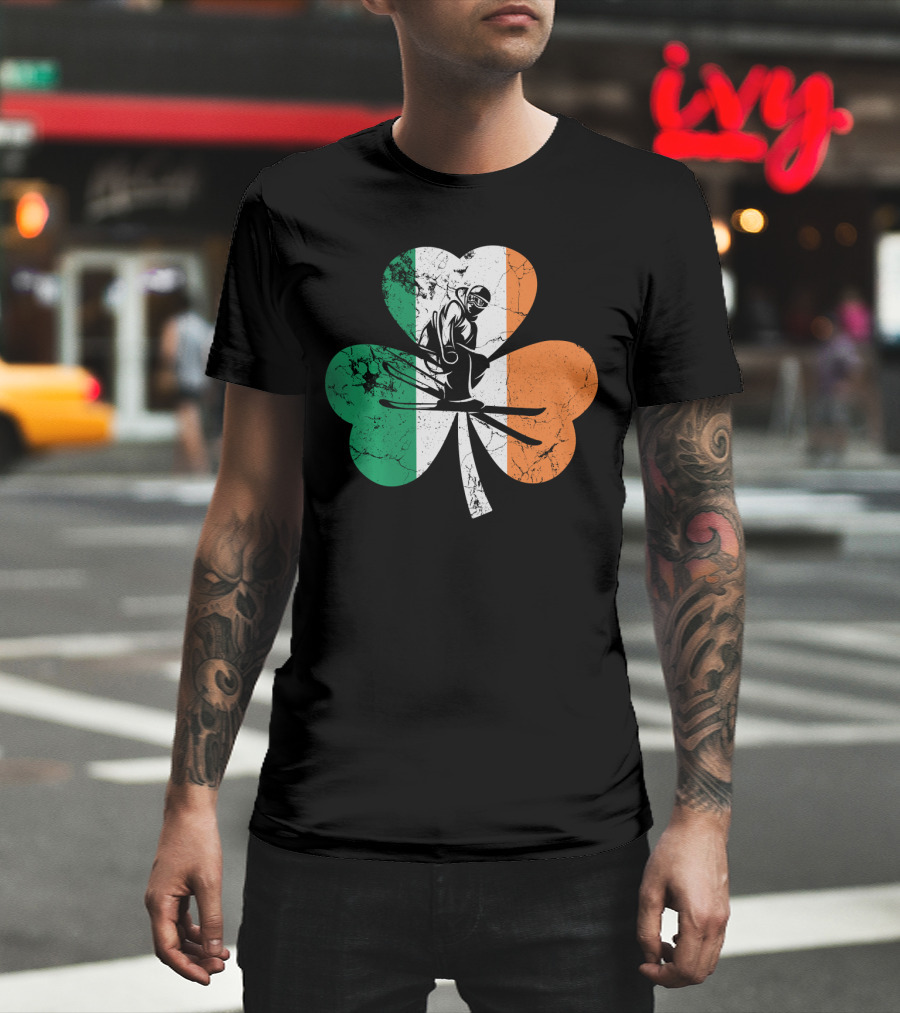 Skiing Shamrock St Patrick's Day Ireland Irish Flag T-Shirt