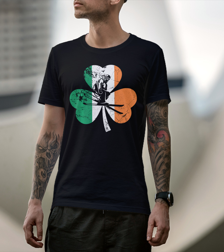 Skiing Shamrock St Patrick's Day Ireland Irish Flag T-Shirt