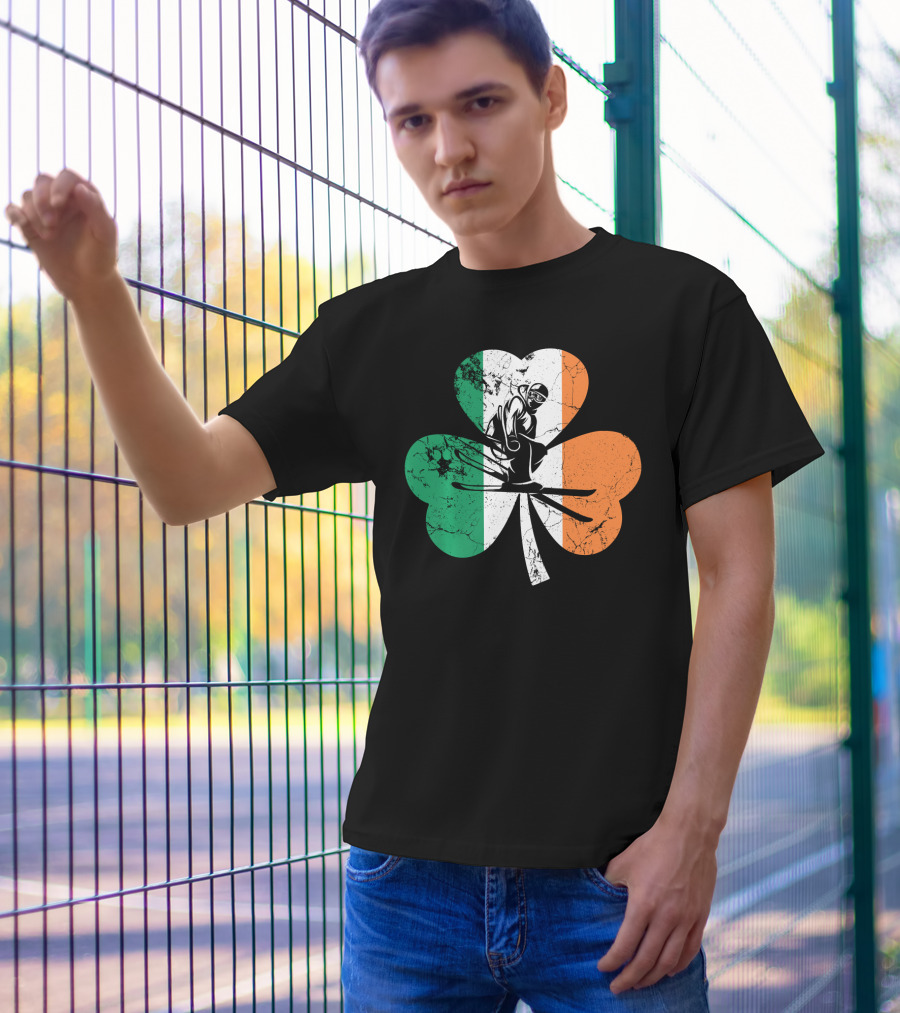 Skiing Shamrock St Patrick's Day Ireland Irish Flag T-Shirt